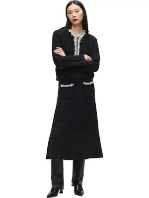 Karl Lagerfeld Faux-pearl Embellished Midi Knit Skirt - Black