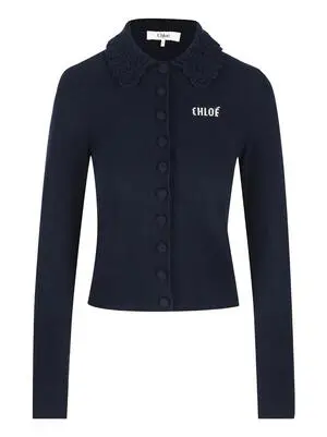 Chloé Wool Cardigan With Button Detail And Logo - Blue