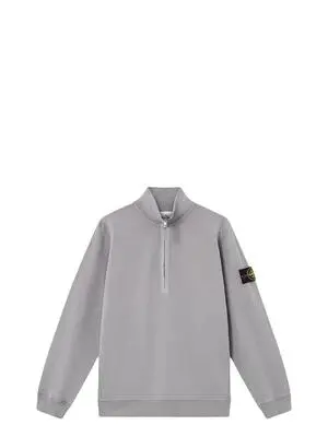 Stone Island Sweatshirt Regular Fit With Short Zip And Ribbed Inserts - Grey