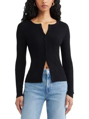OPEN EDIT Ribbed Cardigan - Black