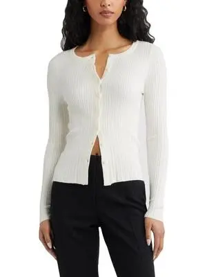 OPEN EDIT Ribbed Cardigan - Ivory