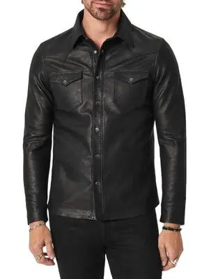 John Varvatos Textured Leather Shirt Jacket - Black