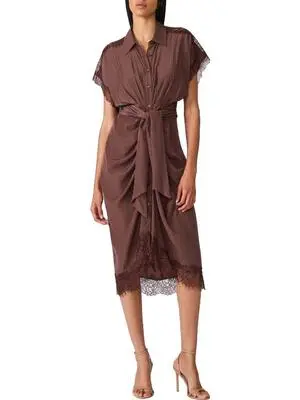 Steve Madden Tori Shirtdress With Lace Trim - Walnut