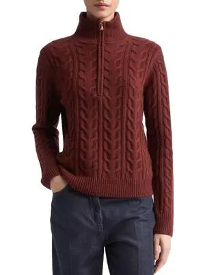 Max Mara Libero Cable Knit Cashmere Quarter Zip Sweater - Rust