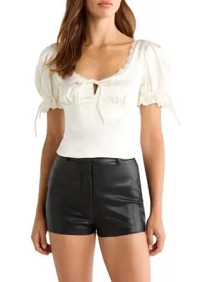 House Of Cb Elisabetta Puff Sleeve Crop Satin Top - Ivory