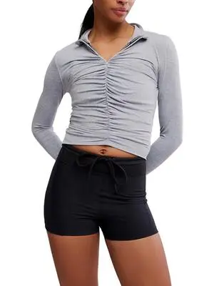 Free People Free People Tempo Ruched Half-Zip Cropped Pullover Heather Grey
