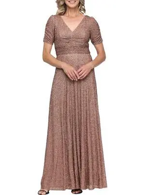 Alex Evenings Sequin Empire Waist Gown - Caramel