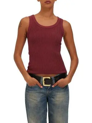 PROJECT SOCIAL T Ribbed Scoop Neck Tank - Dark Cherry