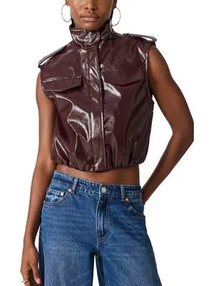 Steve Madden Luxie Faux Leather Cropped Vest - Deep Fig