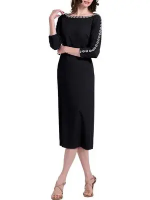 EMILY SHALANT Crystal Embellished Stretch Crepe Cocktail Dress - Black