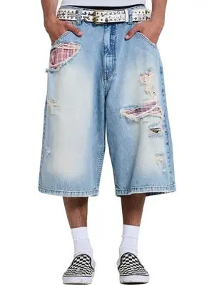 JADED LONDON Distressed Shorts With Boxer Detail - Denim