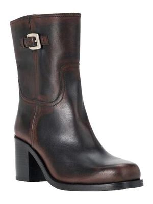 Staud STAUD Brooklyn Distressed Leather Ankle Boots With Buckle Detail Espresso Distressed