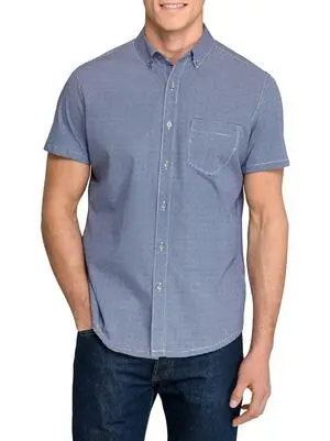 W.R.K Slim Fit Micro Square Reworked Short Sleeve Button-down Shirt - Maroon