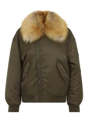 Saint Laurent Shearling Bomber Jacket - Green