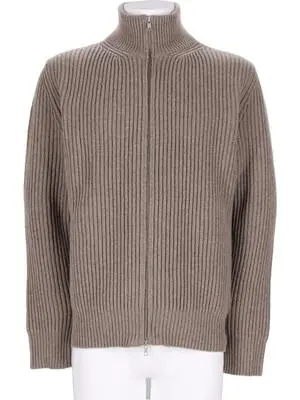 MAISON MARGIELA Ribbed Wool Zip-front Mock Neck Cardigan - Grey
