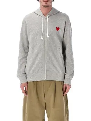 Play Comme Des Garcon Zip-up Hoodie With Heart Logo - Grigio