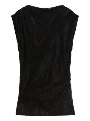 Sportmax Lace Sleeveless Top With Draped Relaxed Fit And Racerback Technical Tank - Nero