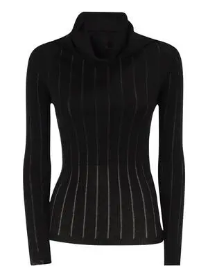 Max Mara MAX MARA STUDIO Embroidered Silk-Wool Turtleneck Sweater Nero