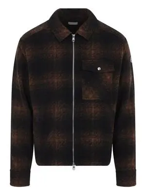 Moncler Zip-front Plaid Shirt Jacket - Brown
