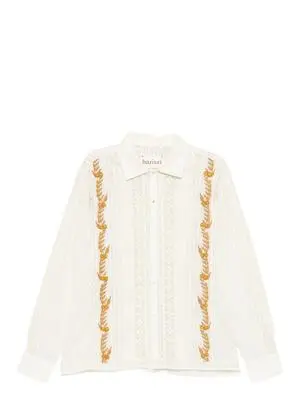 BAZISZT Cotton Long-sleeve Shirt With Pleated Ruffle Trim And Lace Hem - Bianco