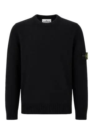 Stone Island Wool-blend Crewneck Sweater With Sleeve Patch - Black