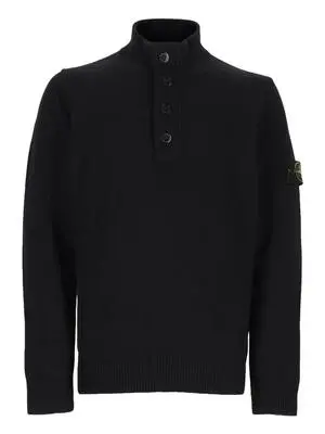 Stone Island Buttoned Mock Neck Sweater - Black