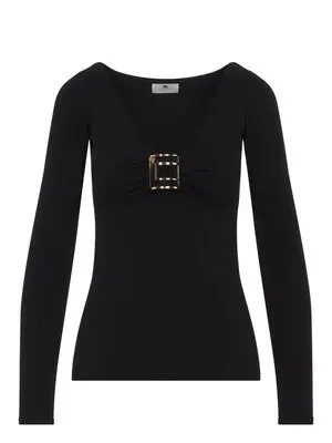 Elisabetta Franchi Long-sleeve Viscose Blend Top - Black