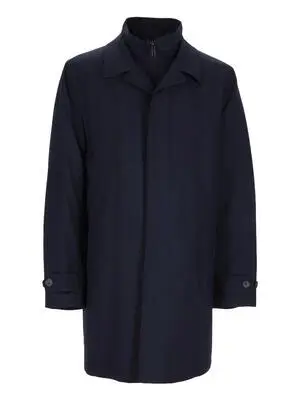 FAY Tailored Zip-front Long Coat With Classic Collar - Blue