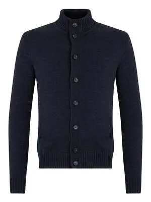SLOWEAR Ribbed Collar Virgin Wool Cardigan - Black
