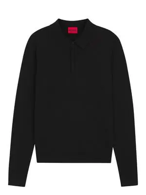 Hugo Slim-fit Knit Polo With Reverse Logo - Black