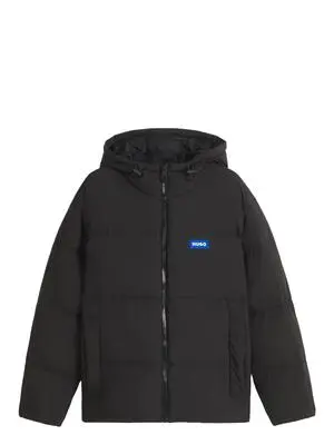 Hugo Water-repellent Puffer Jacket With Logo Badge - Black