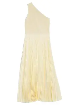 BOSS Ribbed Knit One-shoulder Dress With Pleated Skirt - Light Beige