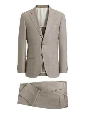 BOSS Two-piece Slim-fit Suit In Checked Italian Wool - Light Beige