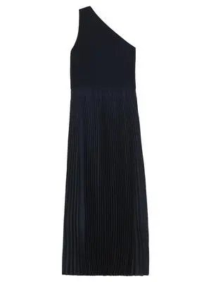 BOSS Rib-knit One-shoulder Dress With Pleated Skirt - Dark Blue