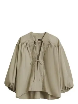 BOSS Relaxed-fit Cotton Poplin Blouse With Balloon Sleeves - Light Green