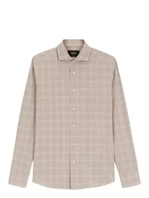 BOSS Slim-fit Shirt In Checked Italian-made Cotton - Light Beige