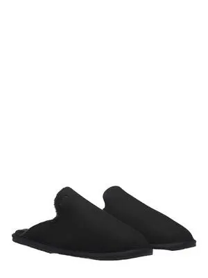BOSS Shearling-lined Slip-on Slippers With Logo Detail - Black