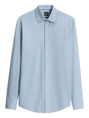 BOSS Slim-fit Shirt In Cotton-blend Flannel - Light Blue