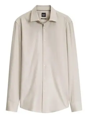 BOSS Slim-fit Shirt In Patterned Cotton-blend Flannel - Light Brown