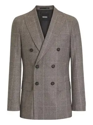 BOSS Virgin Wool Checked Double-breasted Jacket - Light Brown