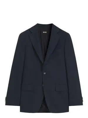 BOSS Patterned Slim-fit Blazer In Italian Virgin Wool - Dark Blue