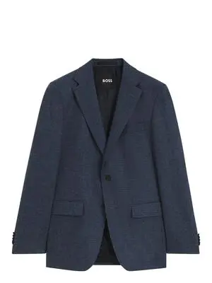 BOSS Patterned Slim-fit Blazer In A Wool-cashmere Blend - Dark Blue