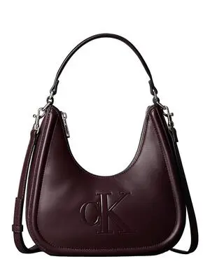 Calvin Klein Embossed Monogram Crescent Bag - Fudge