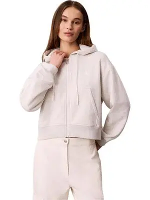 Calvin Klein Monogram Logo Fleece Zip Hoodie - Light Grey Heather