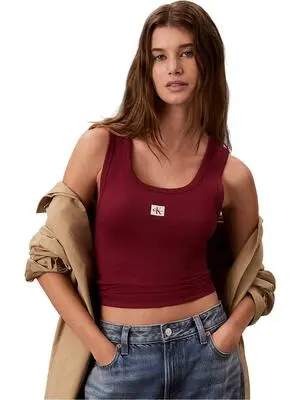 Calvin Klein Woven Monologo Rib Tank Top - Rhododendron
