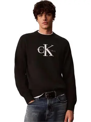Calvin Klein Calvin Klein Jeans Monologo Graphic Relaxed Fit Cotton Sweater Black