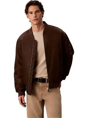 Calvin Klein Embroidered Monogram Nylon Bomber Jacket - Brown Cork