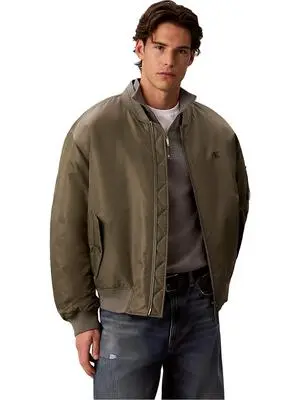 Calvin Klein Embroidered Monogram Nylon Bomber Jacket - Dusty Olive