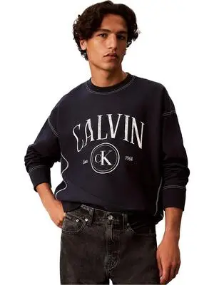 Calvin Klein Terry Logo Graphic Relaxed Sweatshirt - Dark Sapphire
