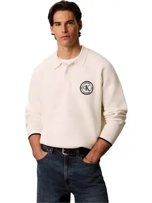 Calvin Klein Varsity Logo Polo Sweater - Tofu